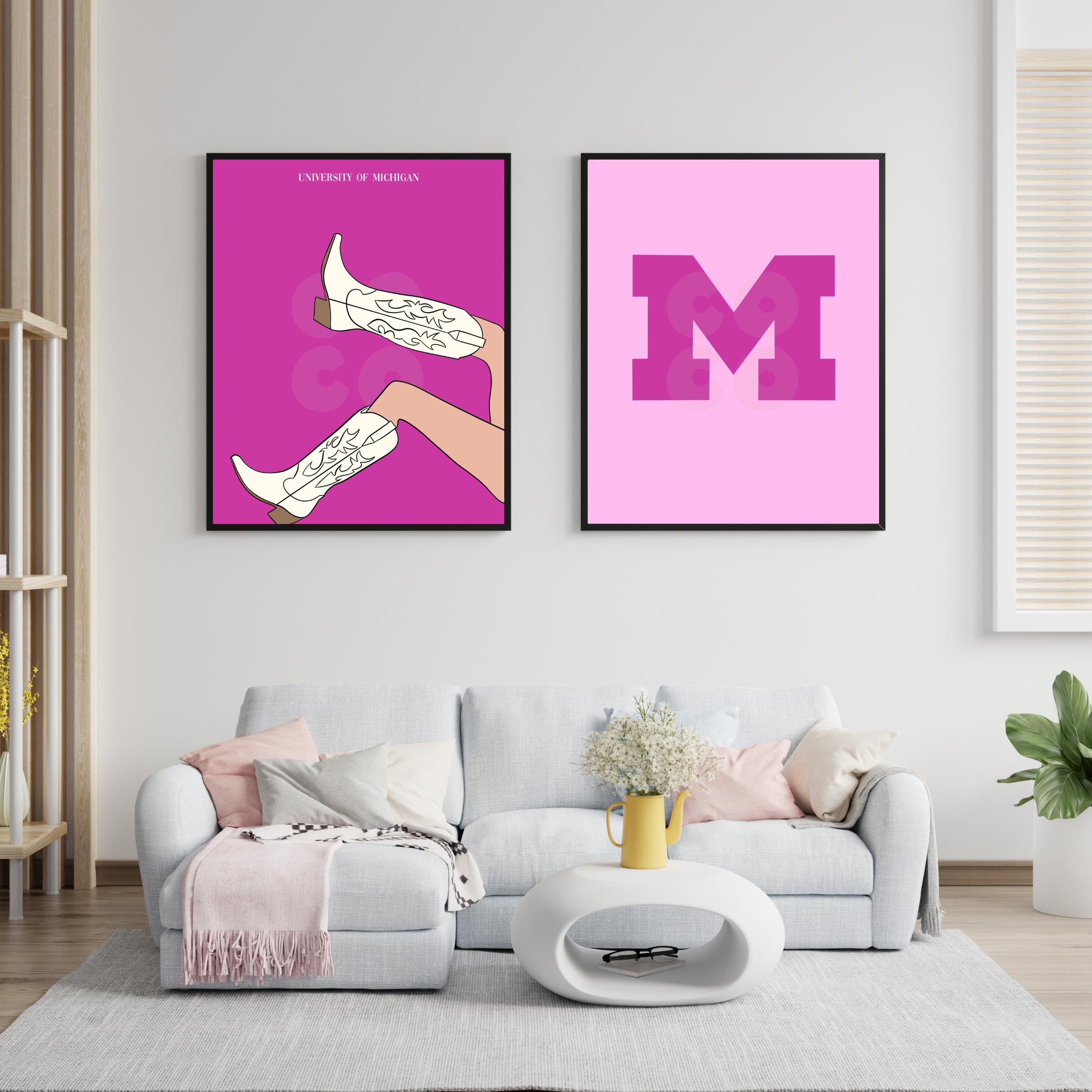 University of Michigan Pink Digital Prints (SET OF 2), Cute Ann Arbor ...