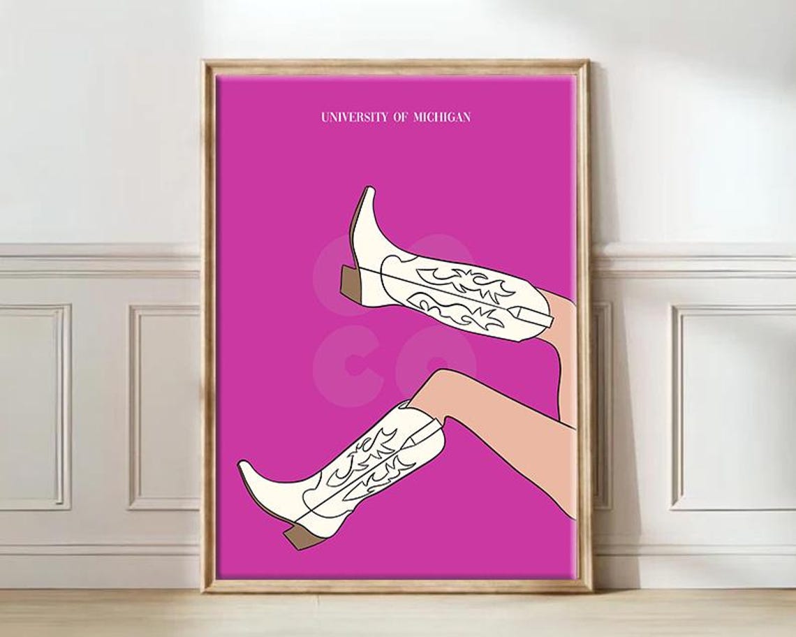 University of Michigan Pink Digital Prints (SET OF 2), Cute Ann Arbor ...
