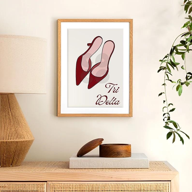 Tri Delta Kitten Heel Poster, Digital Wall Art, Sorority Print, Hand ...