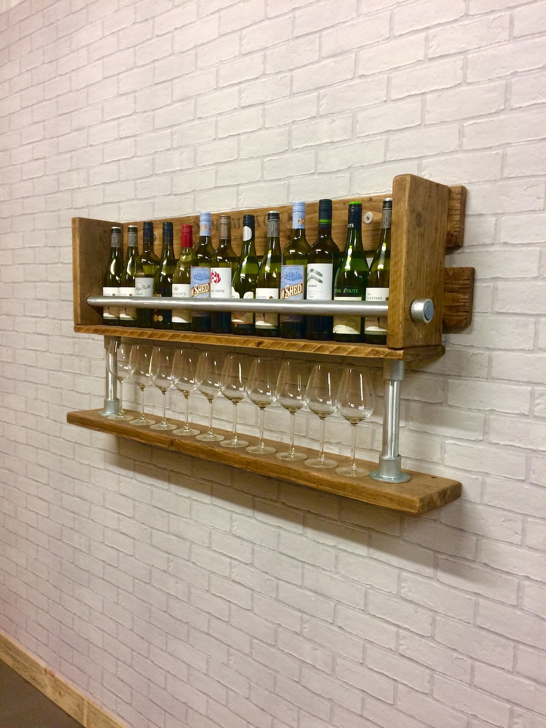 Wine Rack, Home Bar, Wine Glass Holder, Display Shelves, Industrial ...