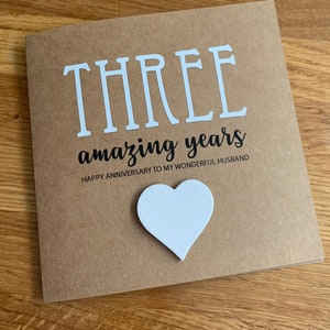 3rd Anniversary Card, Leather Anniversary Card, 3 Year Personalised ...