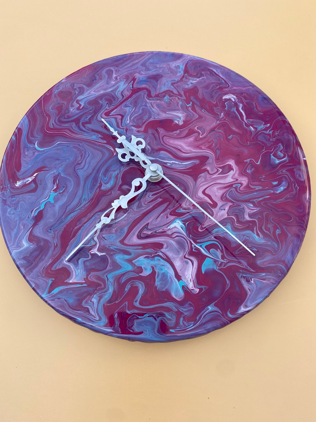 Acrylic Pouring Handmade Clock Covered in Epoxy Glass Resin. - Etsy