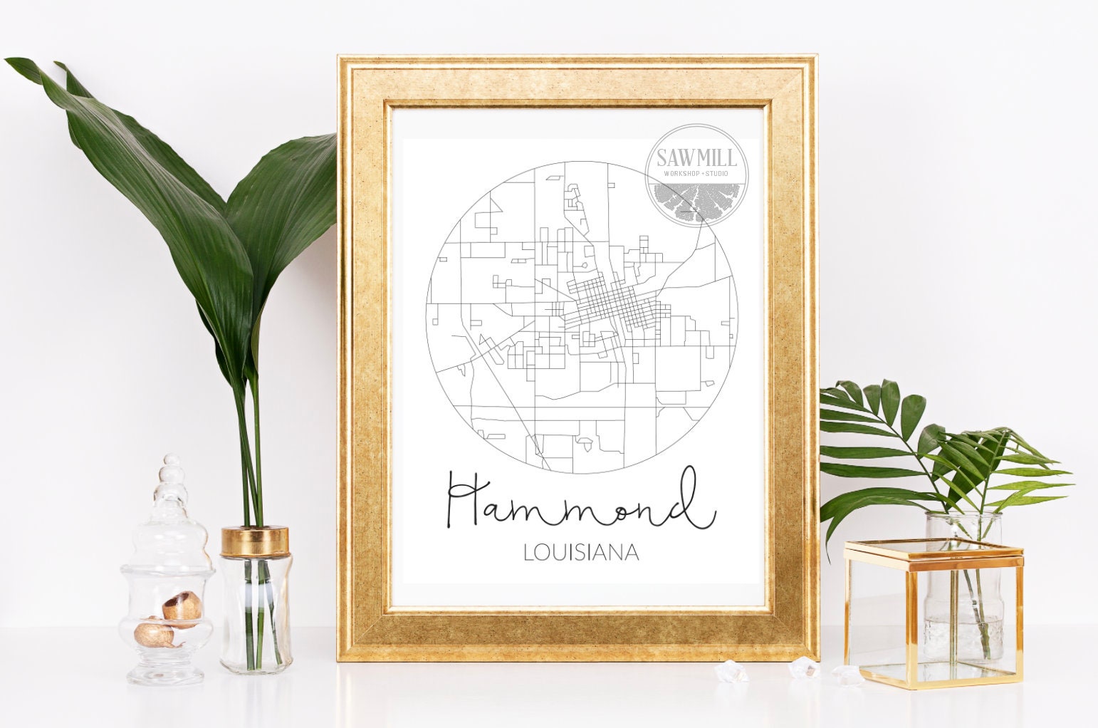 Hammond Louisiana Map Map of Hammond LA Map Wall Art My | Etsy