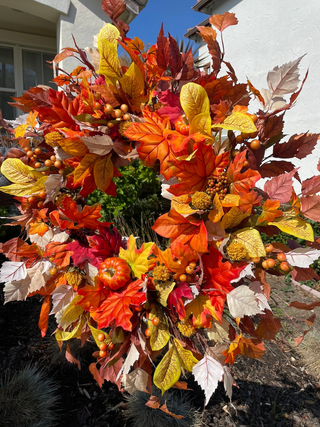 Fall Foliage Wreath for Front Door, Fall Leaves Wreath, Artificial ...