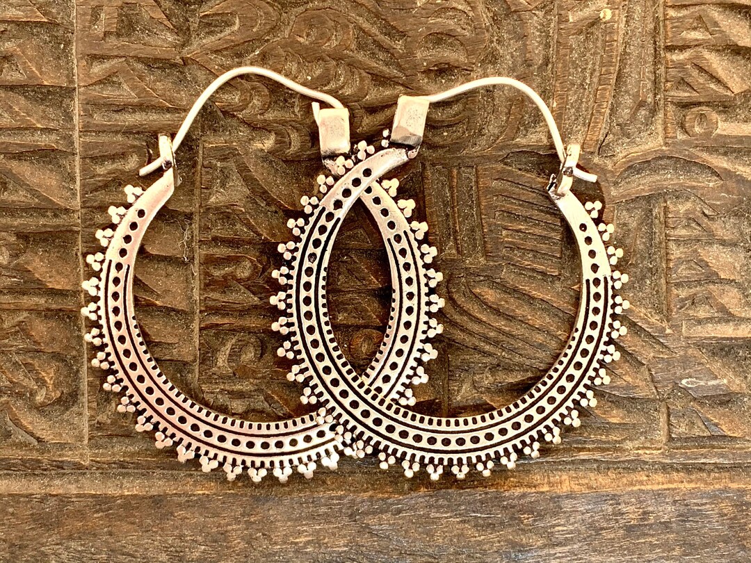 Large Indian Loops Earrings in Brass and Silver; Creoles; Rings; Boho ...