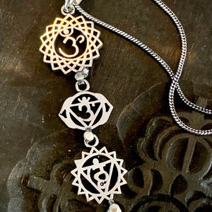 Chakras Necklace Om; Brass Pendant and Snake Chain; Indian Choker ...