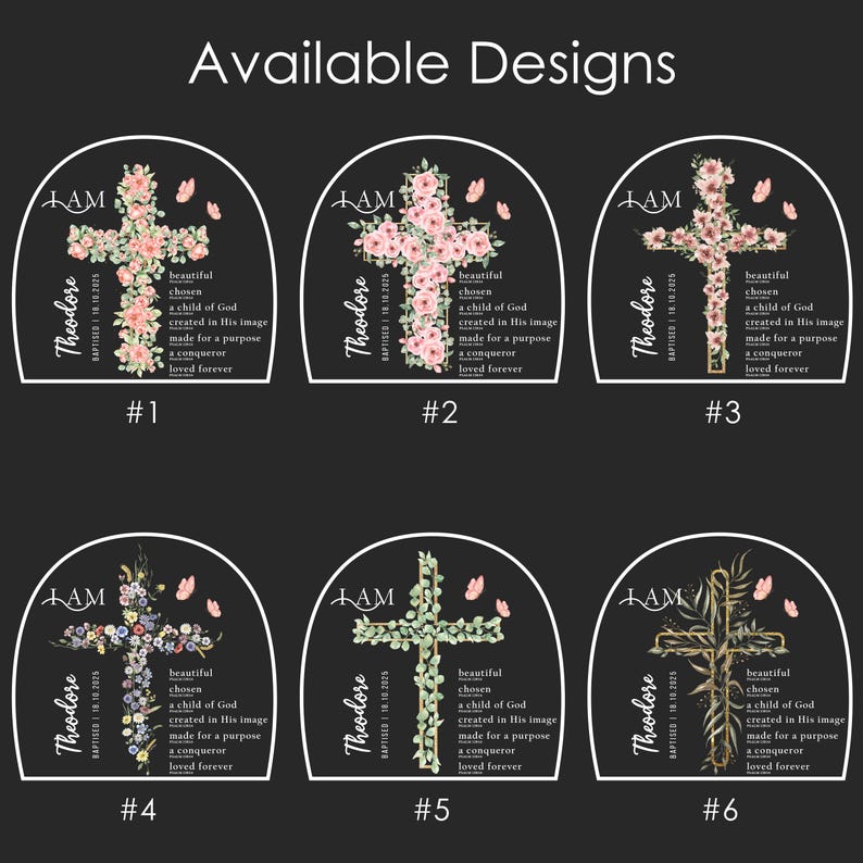 Personalized Floral Cross Night Light, Custom Christian Baptism Lamp ...