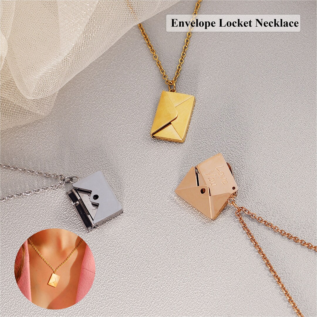 Envelope Locket Necklace Letter Locket Necklace Envelope - Etsy