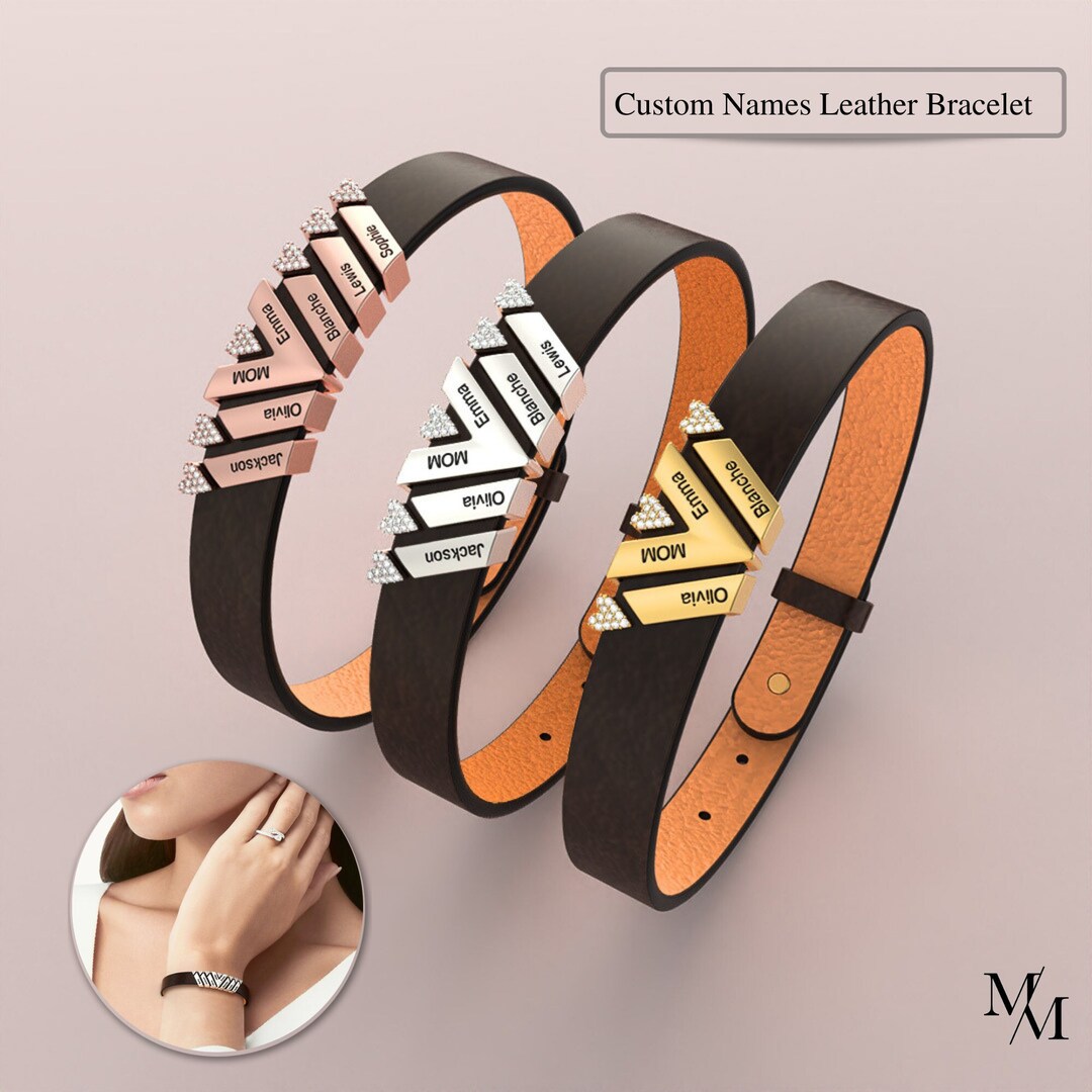 Personalized Family Names Bracelet| Custom Leather Bracelet for Mom and ...