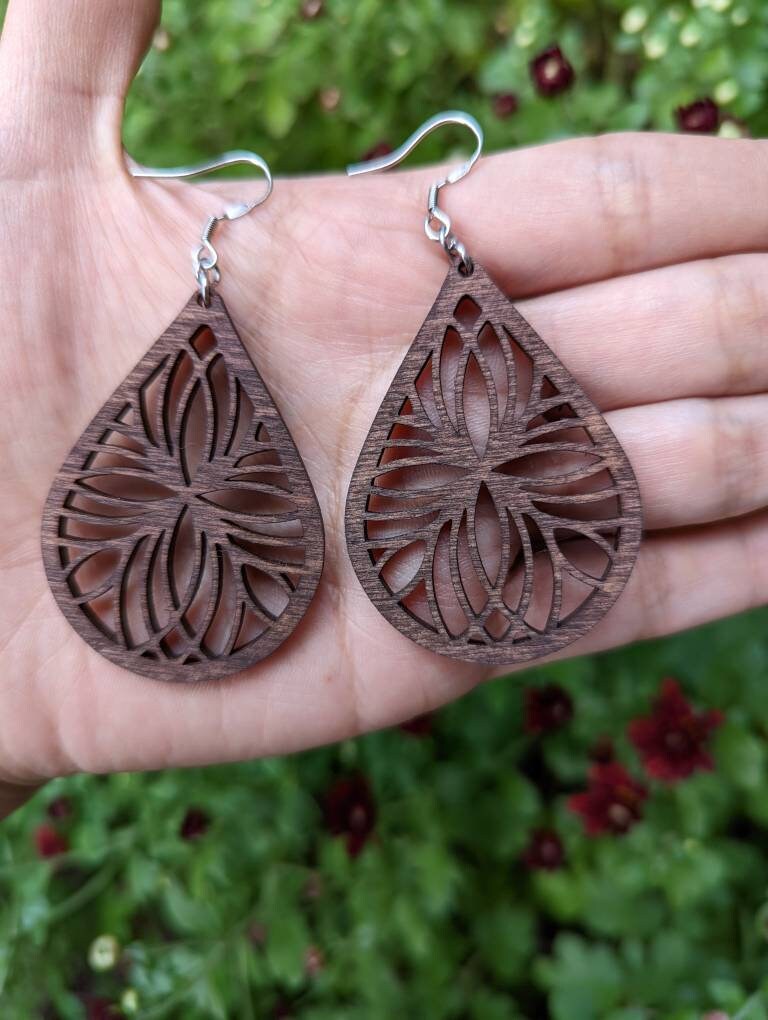 Wood Earrings Wooden Earrings Mandala Earrings Handmade - Etsy
