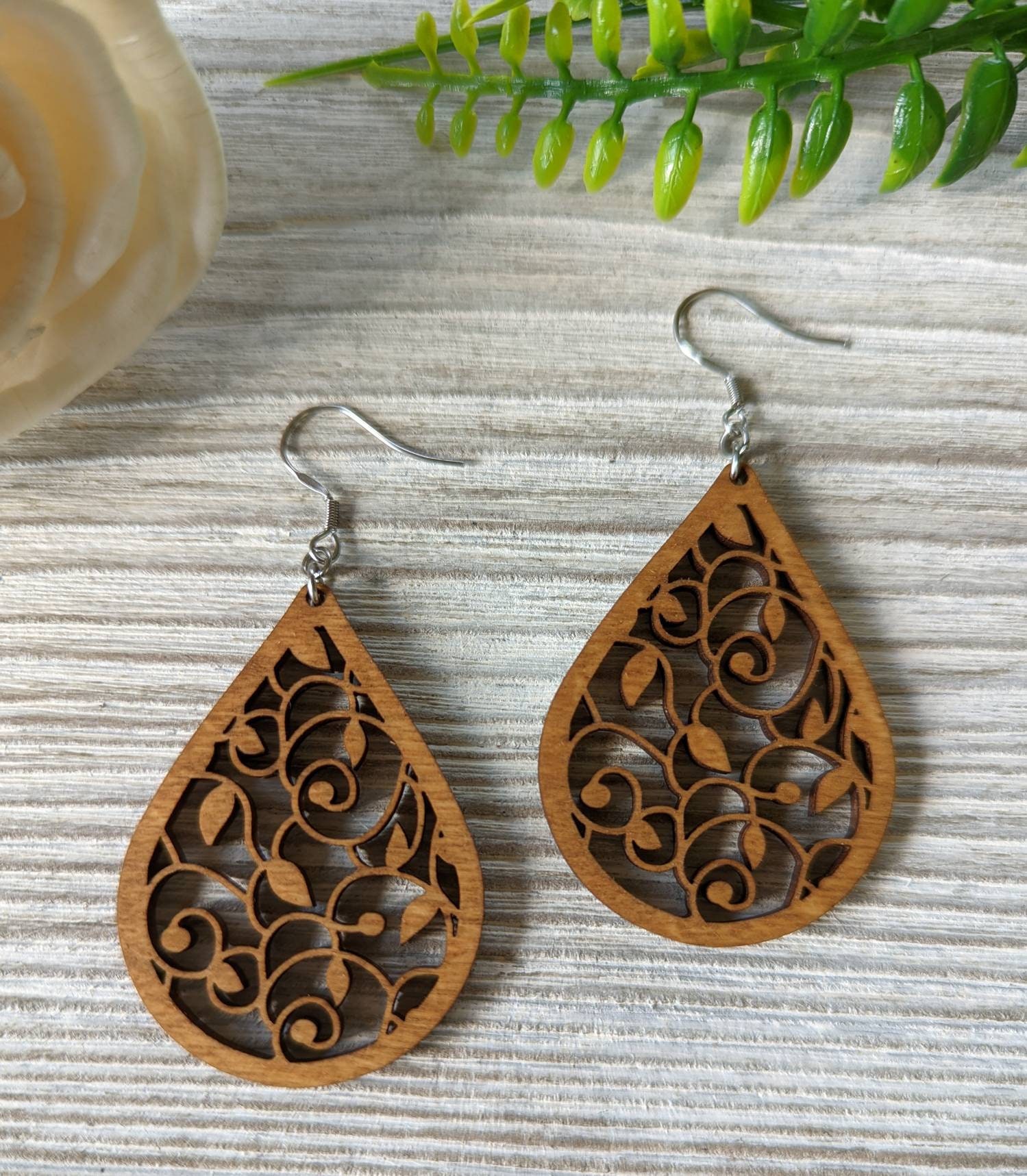 Leaves Wood Earrings, Wooden Earrings, Mandala Earrings, Handmade ...