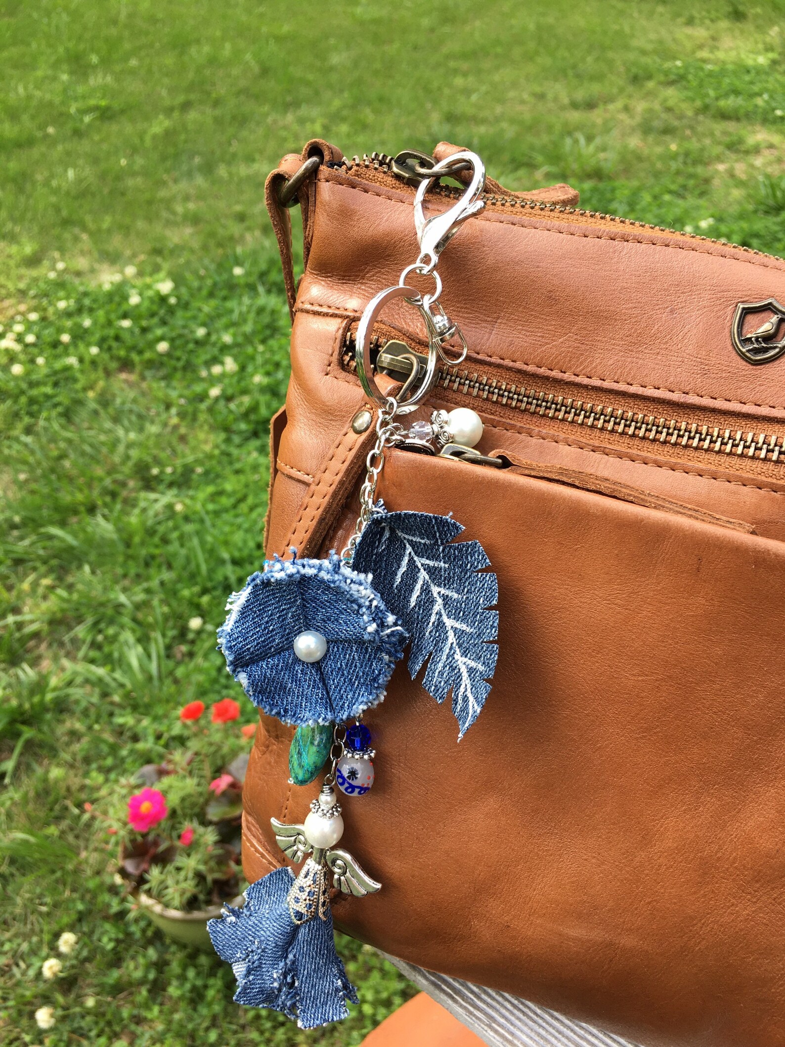 Denim Charm purse / Purse Charm / Denim Keychain / Purse Denim | Etsy