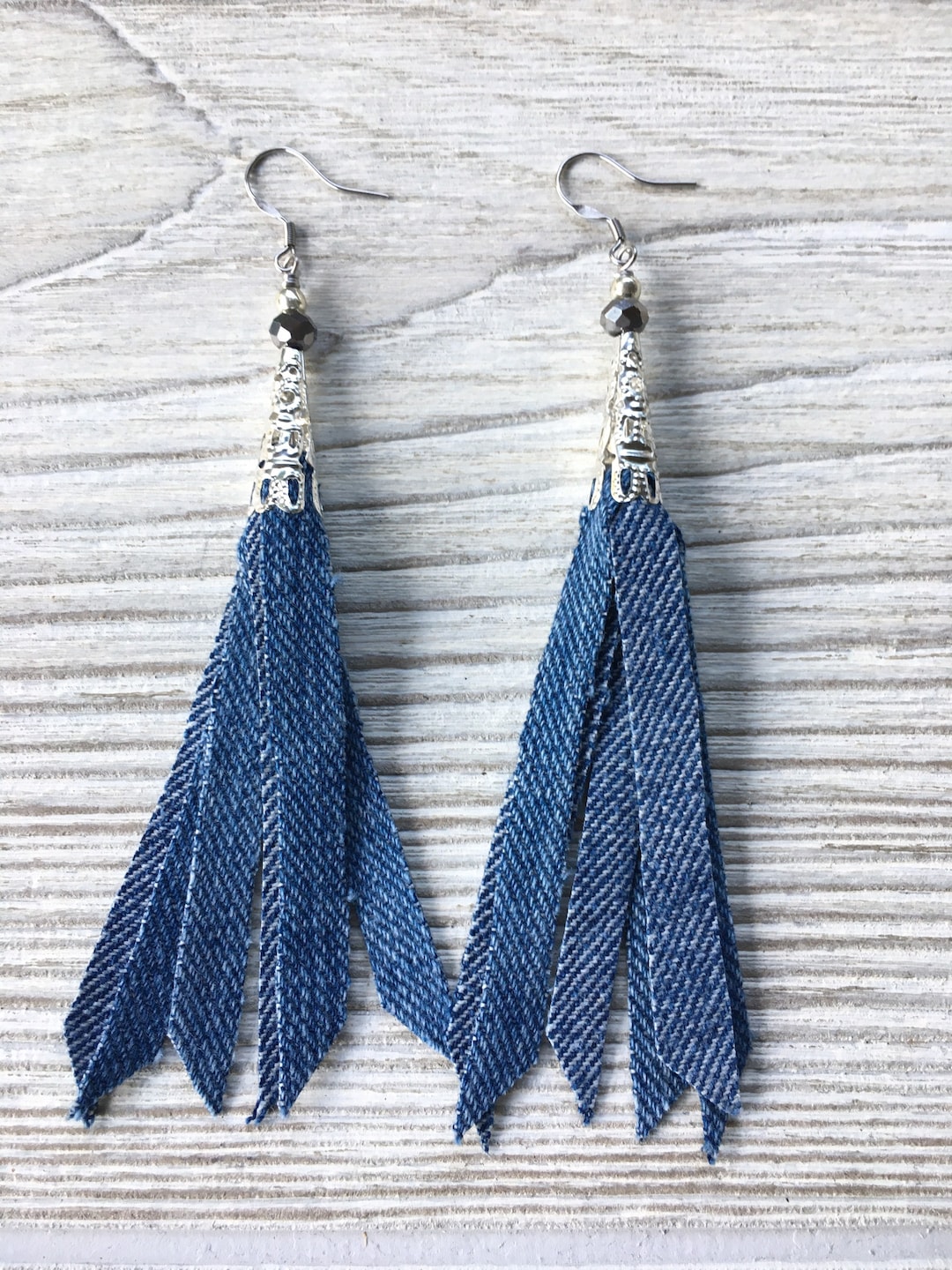 Dangle Denim Tassel Earrings, Denim Tassel Earrings, Fringe Denim ...
