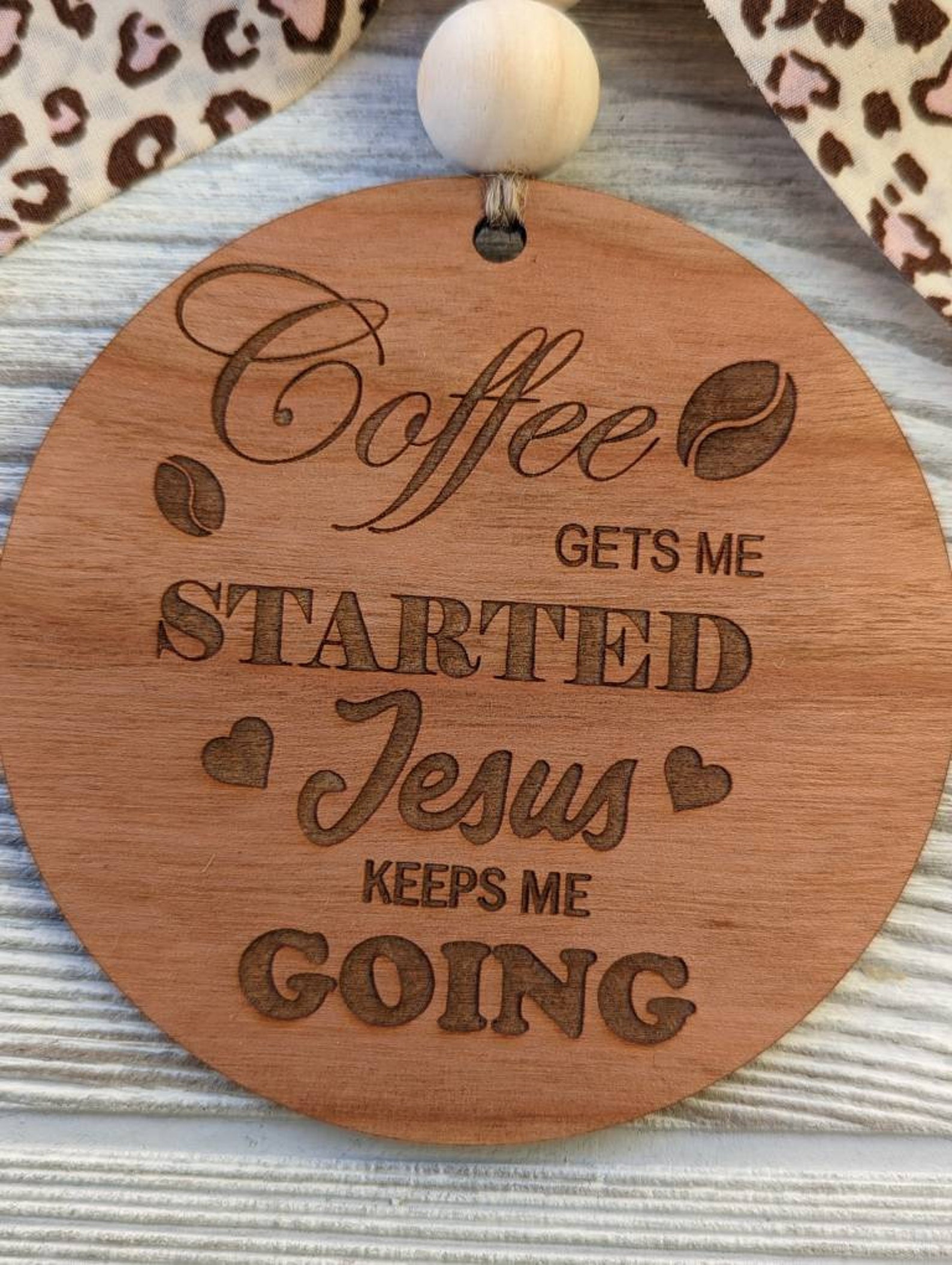 Coffee Car Charm, Coffee Gets Me Started Jesus Keeps Me Going ...