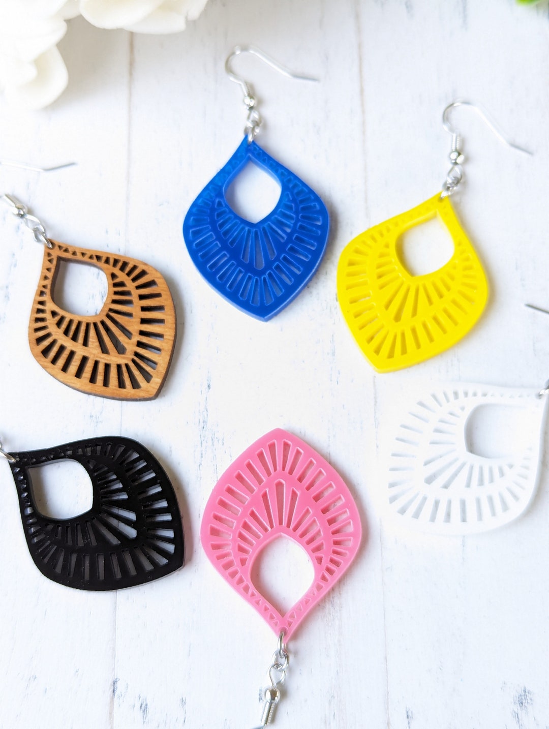 Geometric Acrylic Earrings, COLOR ART Dangle Acrylic Earrings, Laser ...