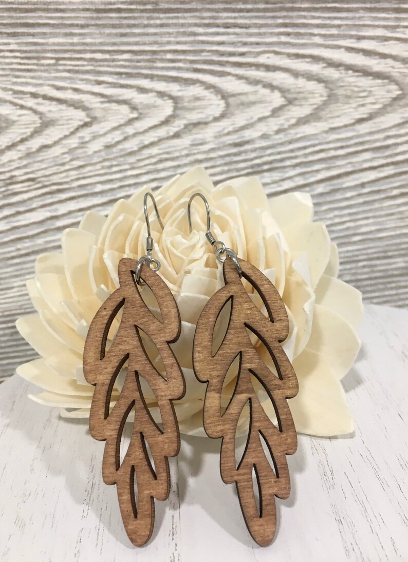 Dangle Mandala Wooden Earrings for Women, Wooden Earrings, Rowan Leaf ...
