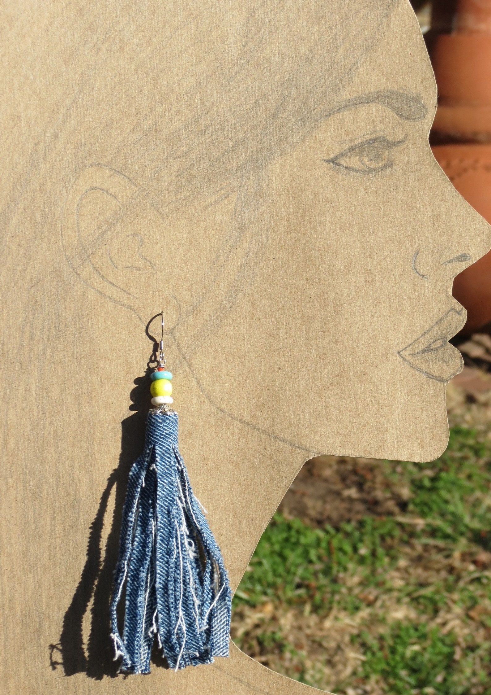 Fringe Denim Earrings / Long Fringe Denim Earrings / Fluffy | Etsy