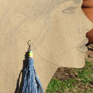 Fringe Denim Earrings / Long Fringe Denim Earrings / Fluffy Tassel ...