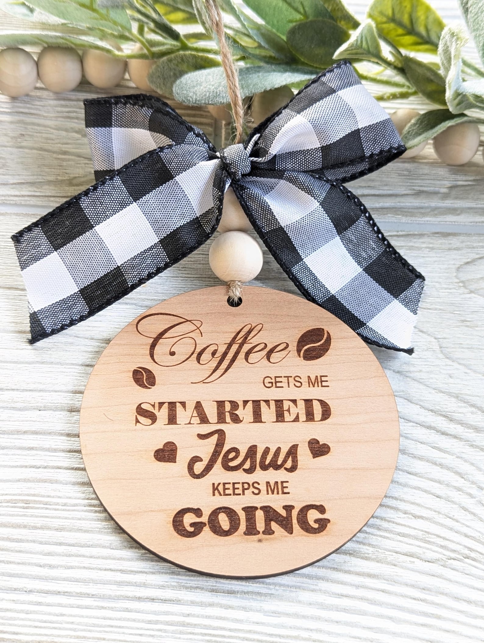 Coffee Car Charm, Coffee Gets Me Started Jesus Keeps Me Going ...