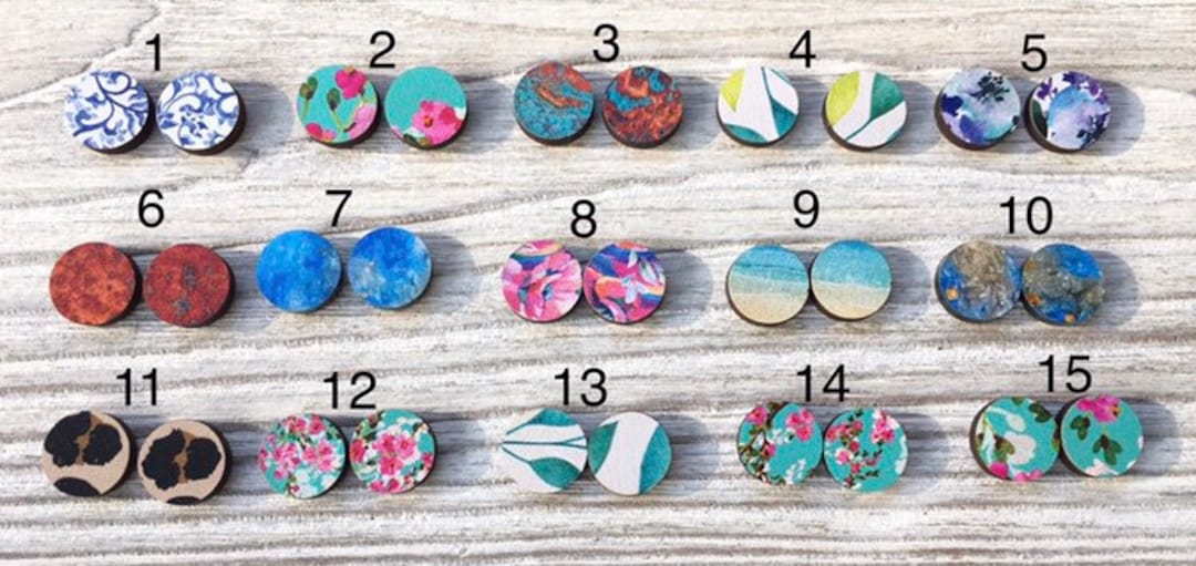 Colorful Stud Wooden Earrings, Wooden Stud Earrings, Stud Earrings ...