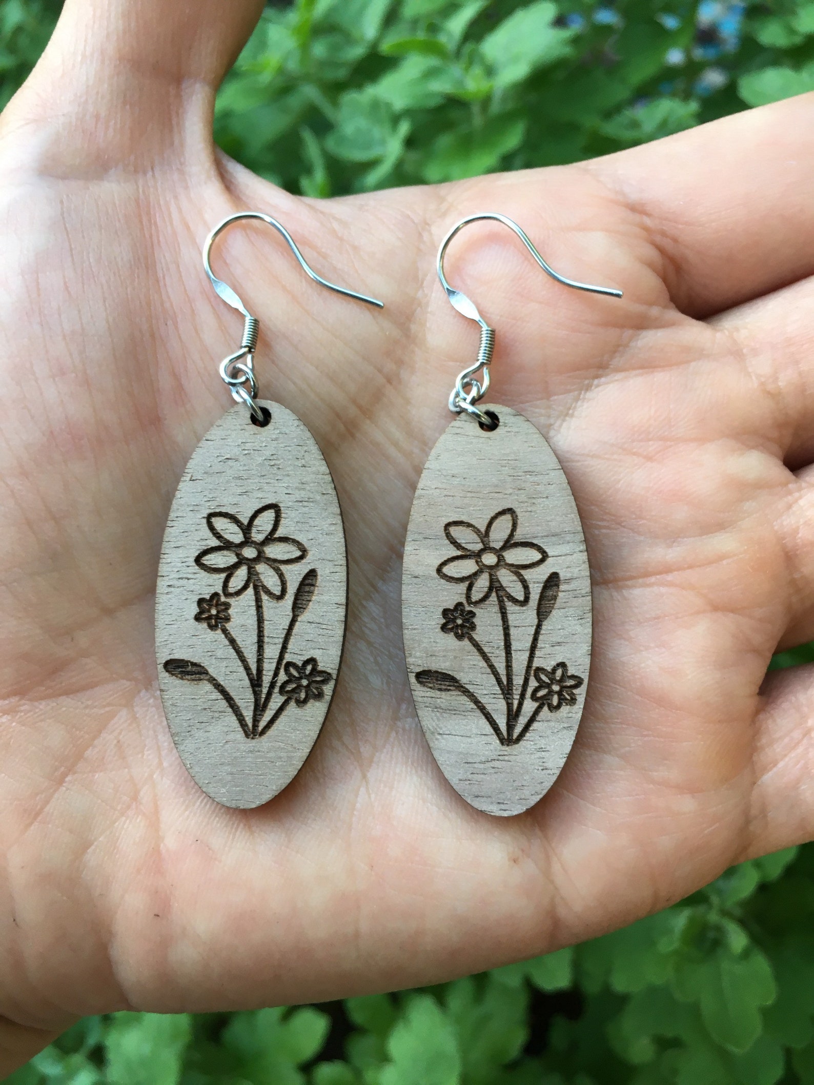 Beautiful Engraved Flower Wooden Earrings, Flower Wood Earrings ...