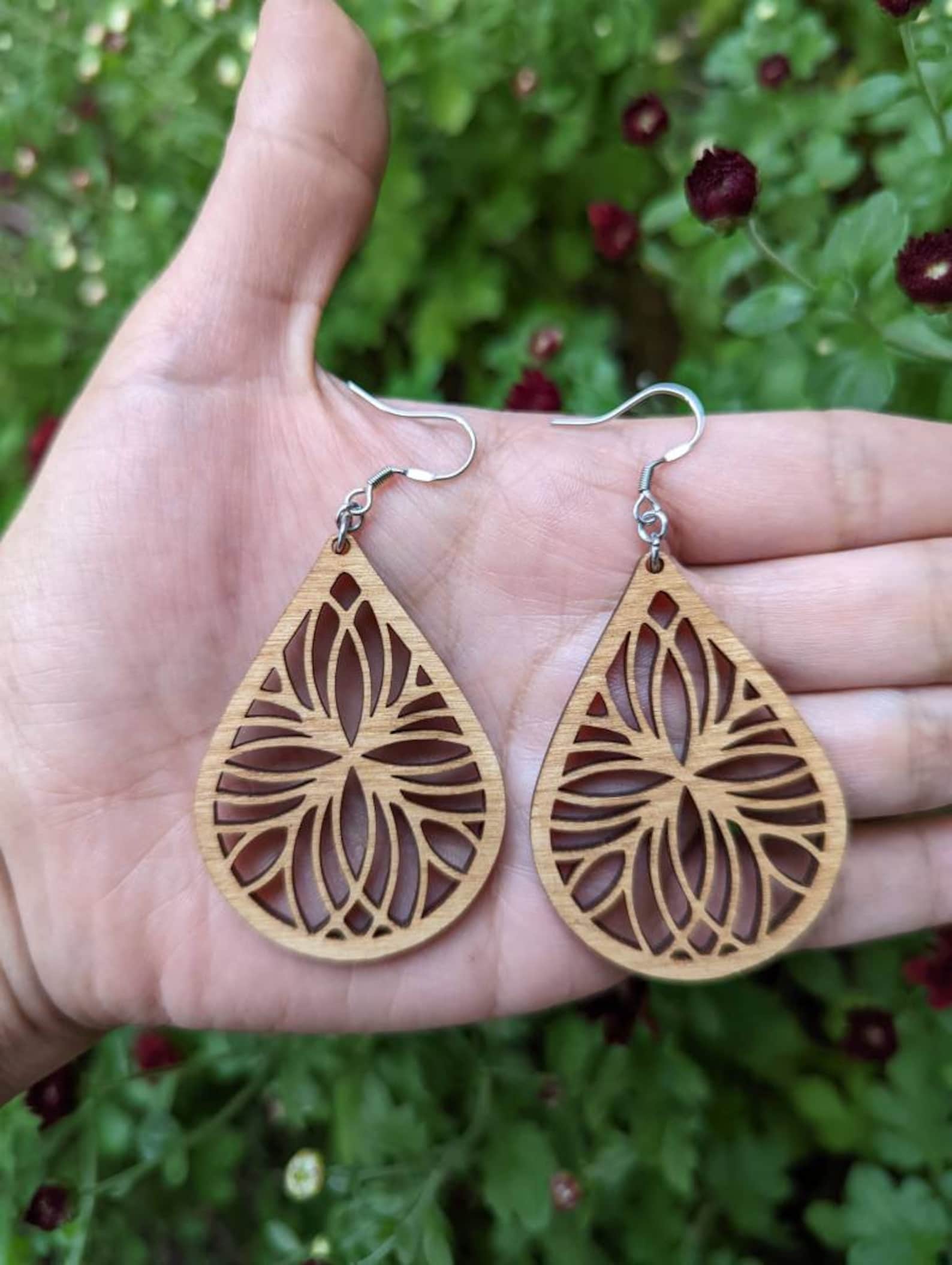 Wood Earrings Wooden Earrings Mandala Earrings Handmade - Etsy