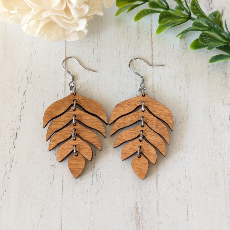 Wood Leaf Earrings - Etsy
