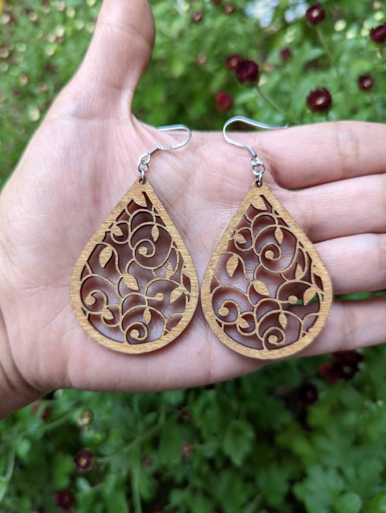 Leaves Wood Earrings, Wooden Earrings, Mandala Earrings, Handmade ...