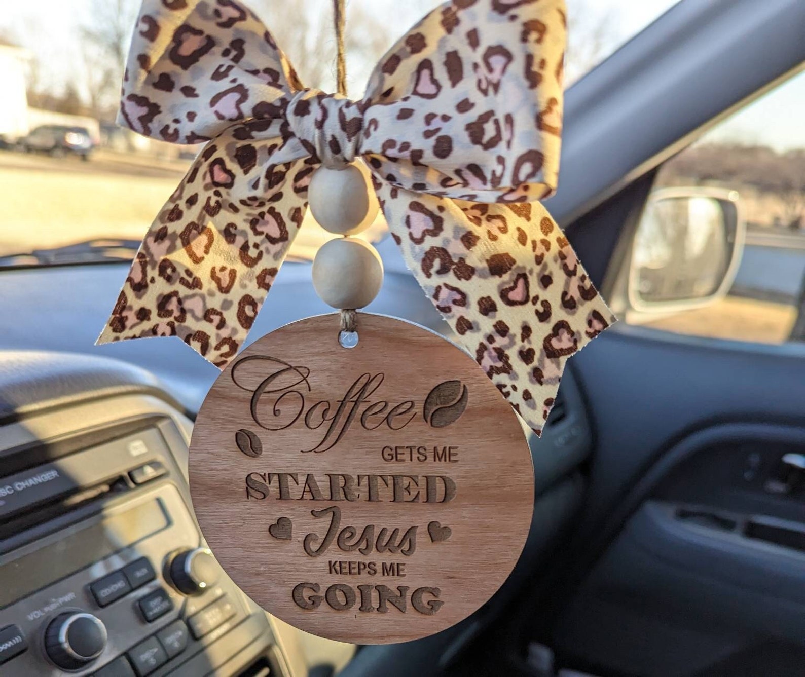 Coffee Car Charm, Coffee Gets Me Started Jesus Keeps Me Going ...