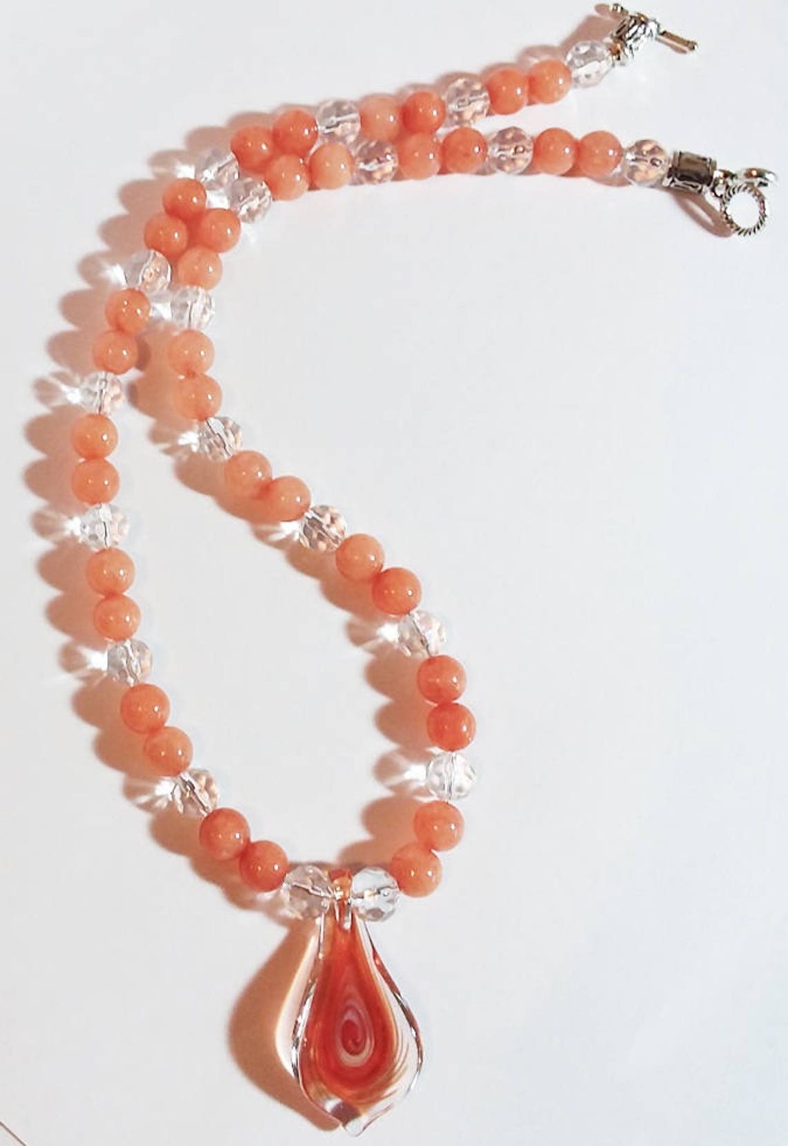 Jade - Orange Necklace - Jade and Glass Beaded 18" Necklace With ...