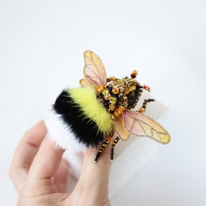 Bumblebee Brooch Fur Embroidered Insect Jewelry - Etsy