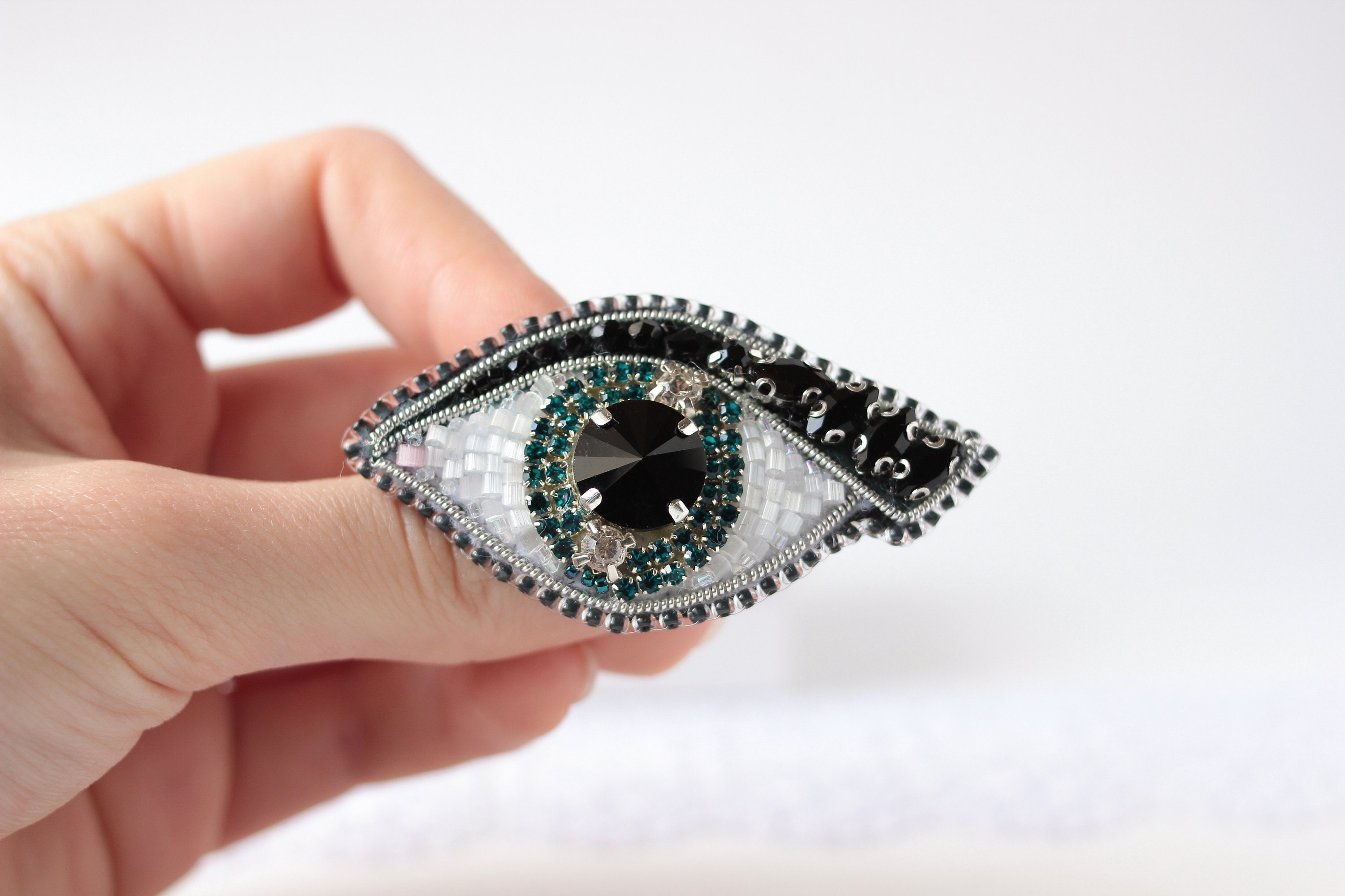 Evil eye pin embroidered brooch Kabbalah lapel pin Third eye | Etsy