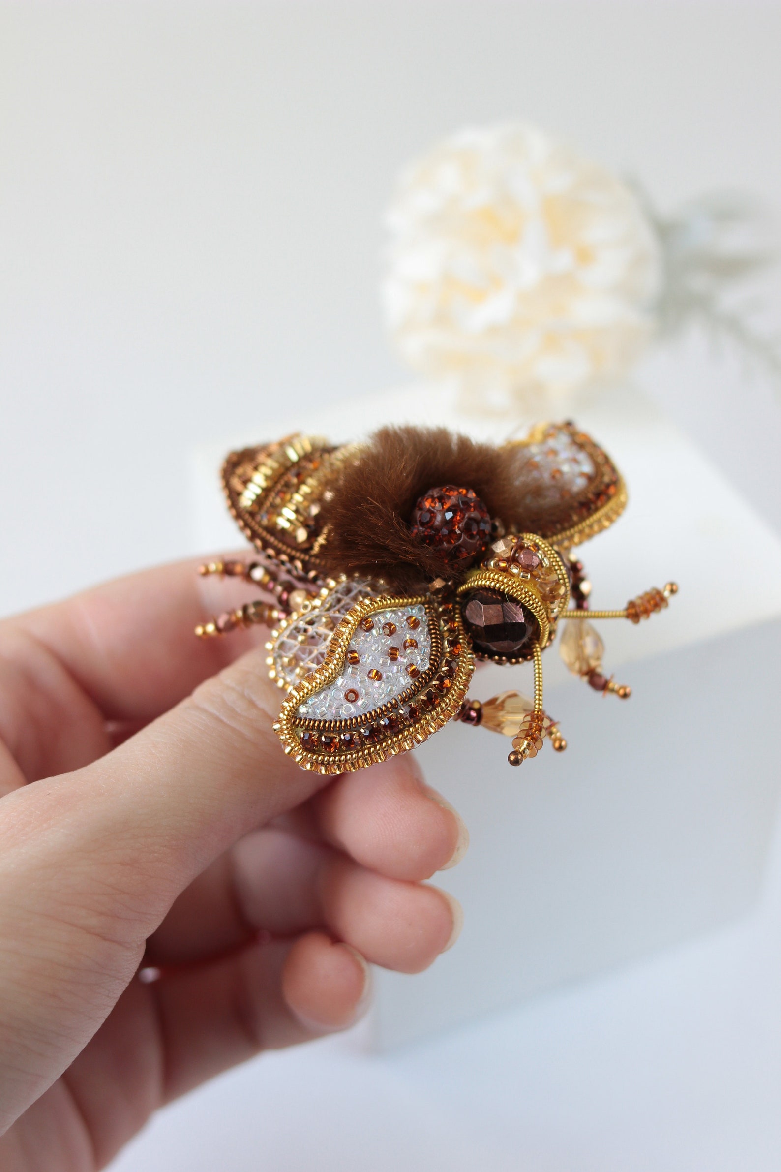 Big Bee Brooch Gold Embroidered Insect Jewelry Honey Bee - Etsy