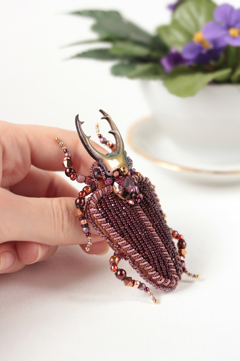 Сhocolate Bug Brooch Beaded Beetle Deer Pin Insect Jewelry | Etsy