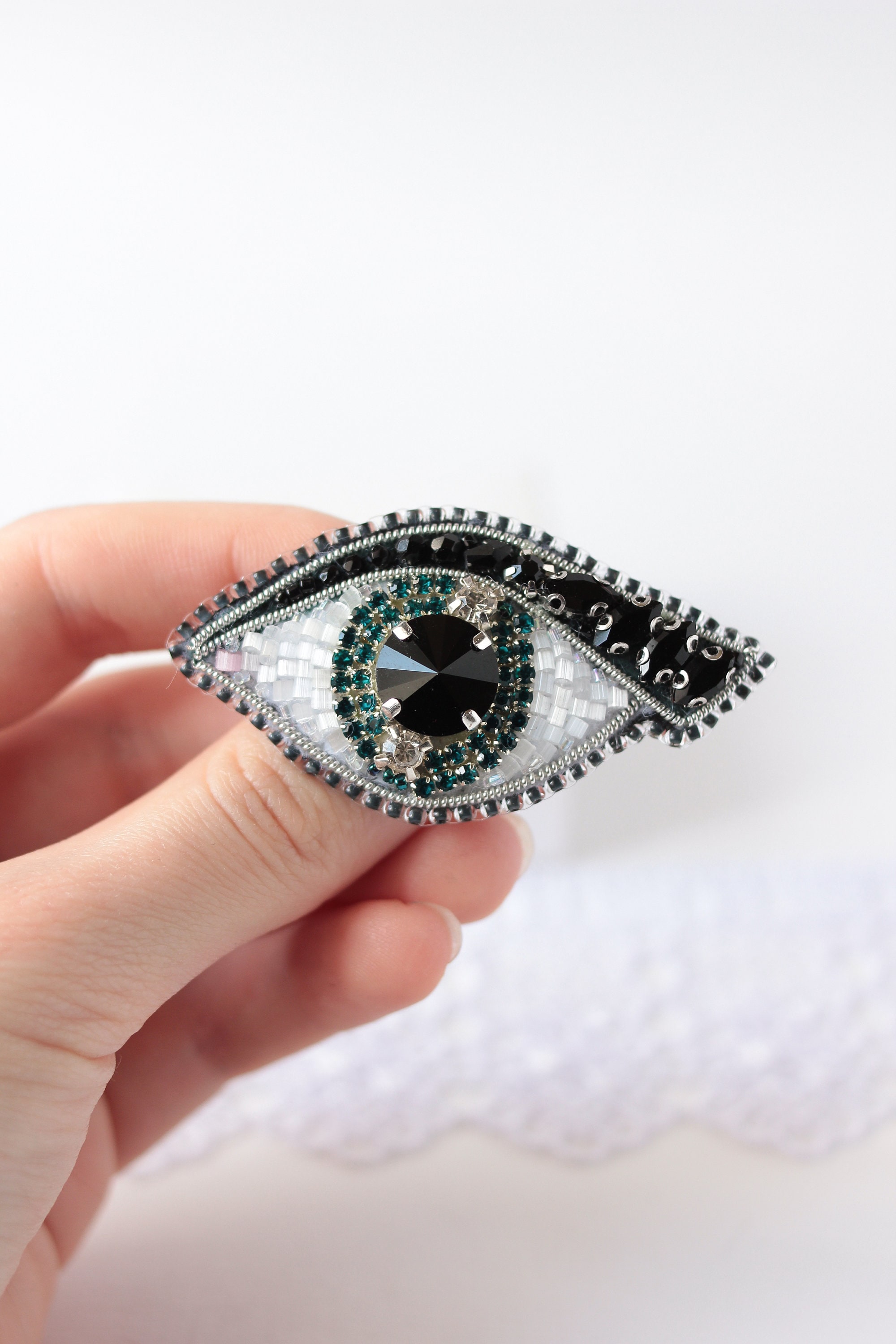 Evil eye pin embroidered brooch Kabbalah lapel pin Third eye | Etsy