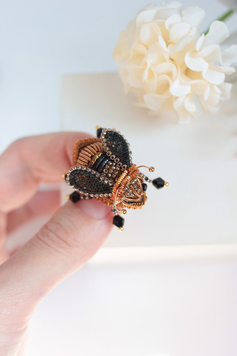 Paired Bee Brooches Insect Jewelry Gold Bee Pin Embroidered - Etsy