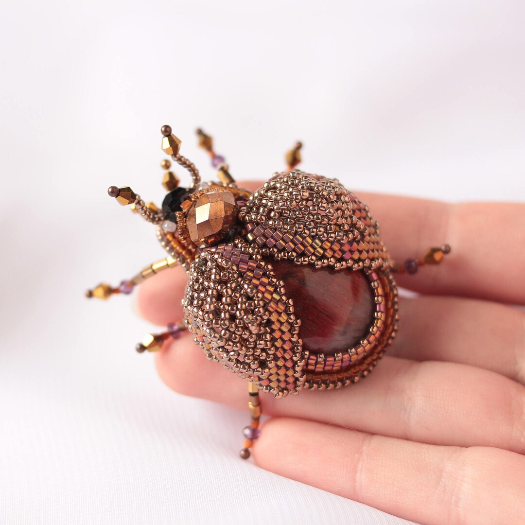 Brooch Beetle Insect Jewelry Natural Stone Embroidered Brooch - Etsy