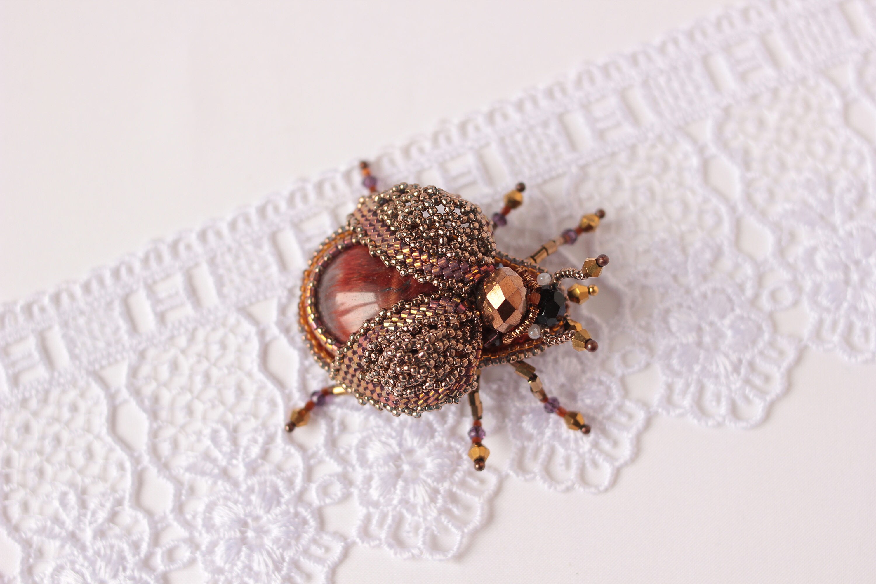 Brooch Beetle Insect Jewelry Natural Stone Embroidered Brooch - Etsy