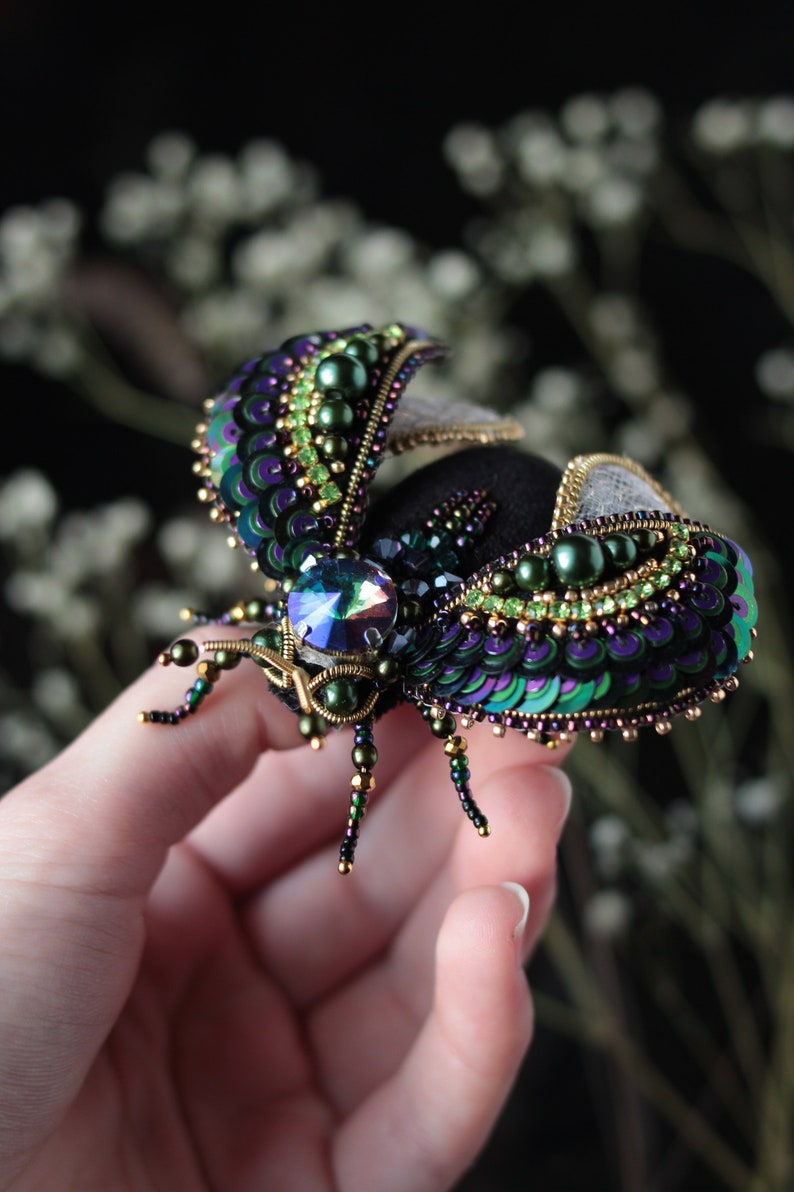Peacock Bug Brooch Insect Pin Mom Gift From Daughter Beaded - Etsy