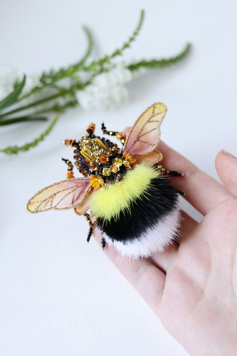 Bumblebee Brooch Fur Embroidered Insect Jewelry - Etsy