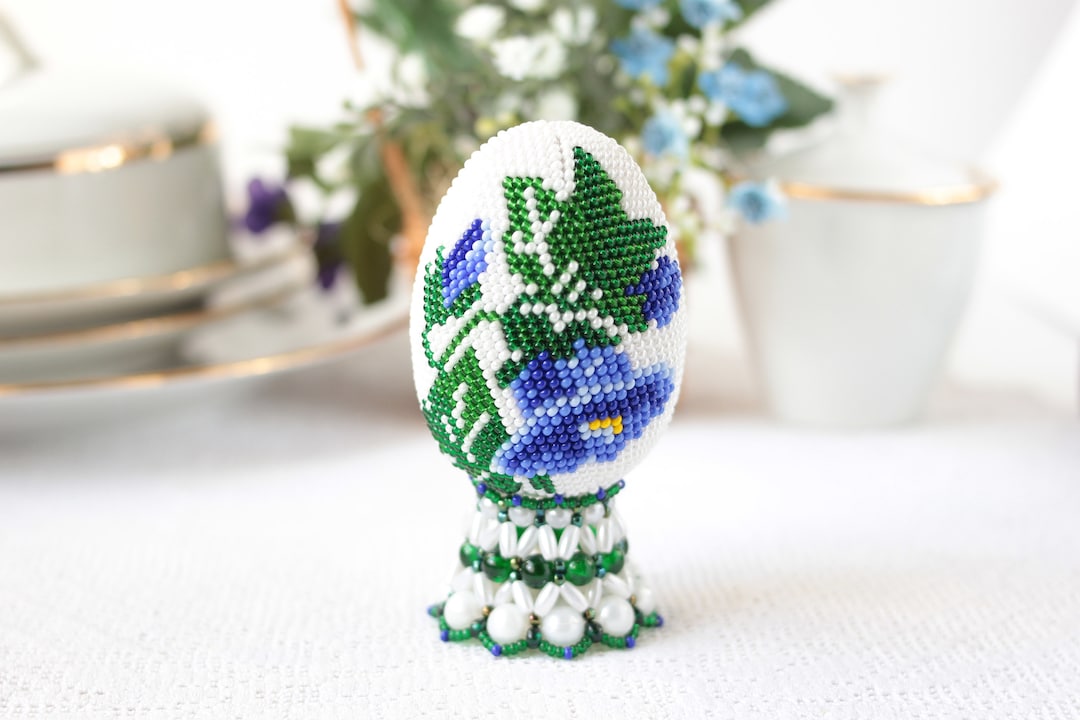 Bluebell Easter Egg Beaded Easter Décor Flower Decorative Egg Table Easter Decoration Spring ...