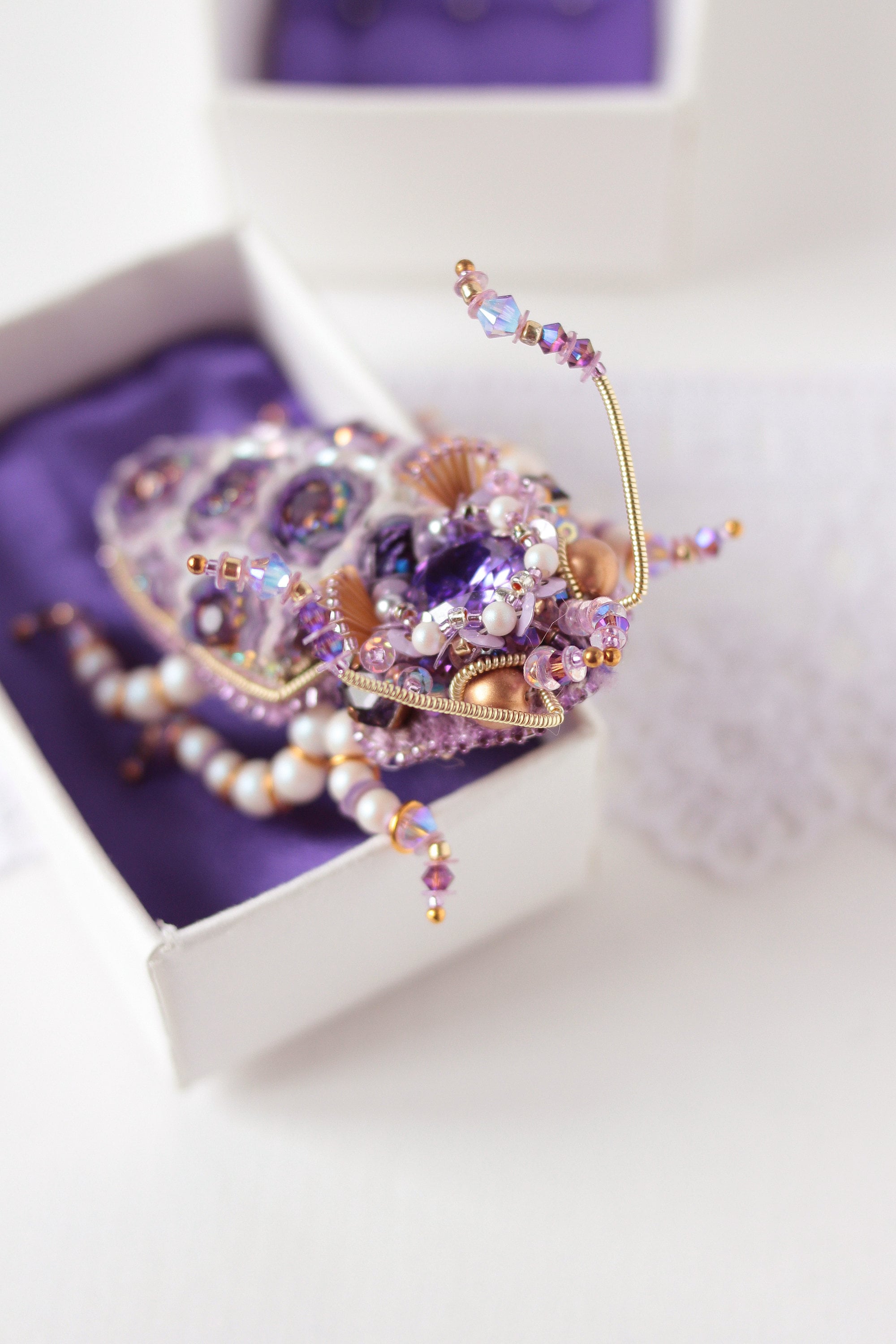 Purple Cockroach bug pin Sequins Beaded Embroidered brooch | Etsy