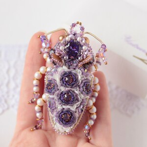 Purple Cockroach Bug Pin Sequins Beaded Embroidered Brooch Insect ...