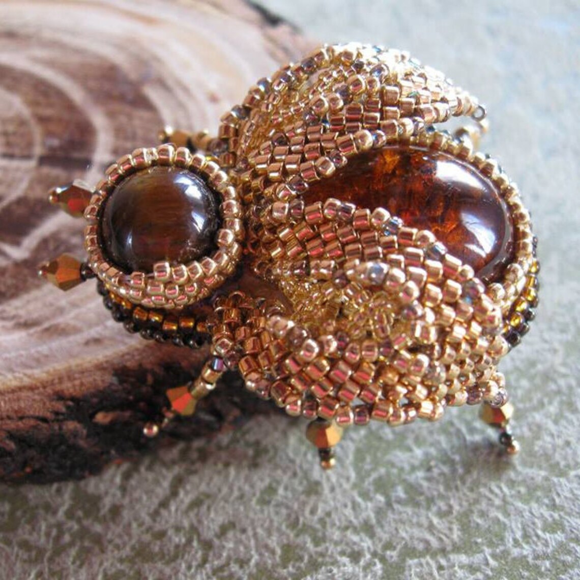 Beetle Beaded Brooch With Natural Stone Insect Jewelry Mom Gift From ...