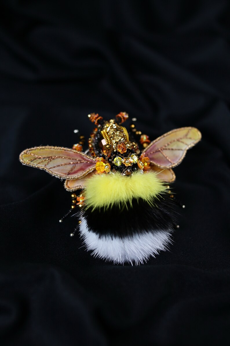 Bumblebee brooch Fur embroidered insect jewelry | Etsy