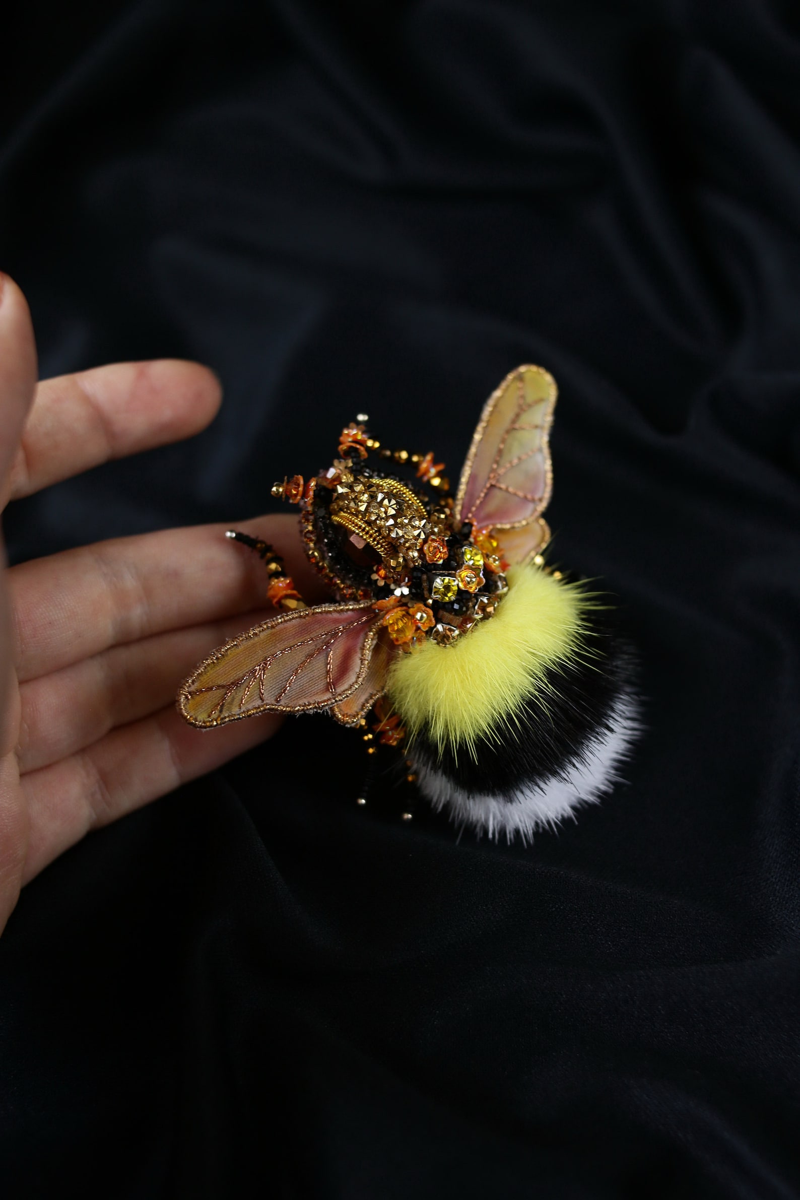 Bumblebee brooch Fur embroidered insect jewelry | Etsy
