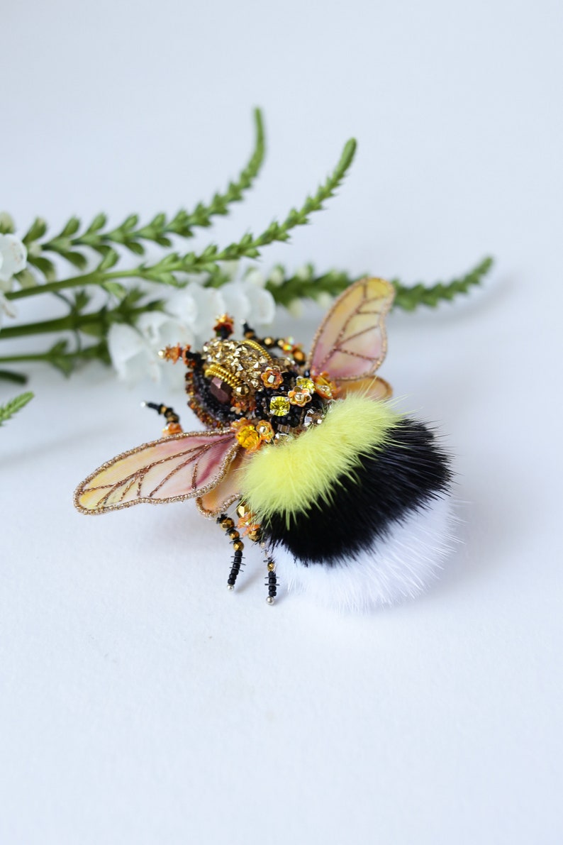Bumblebee brooch Fur embroidered insect jewelry | Etsy