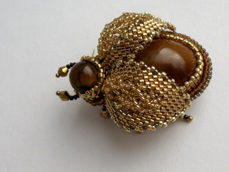 Beetle Beaded Brooch With Natural Stone Insect Jewelry Mom - Etsy