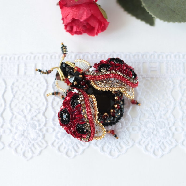 Lady Bug Brooch Beaded Embroidered Ladybug Pin Beaded Beetle Jewelry - Etsy