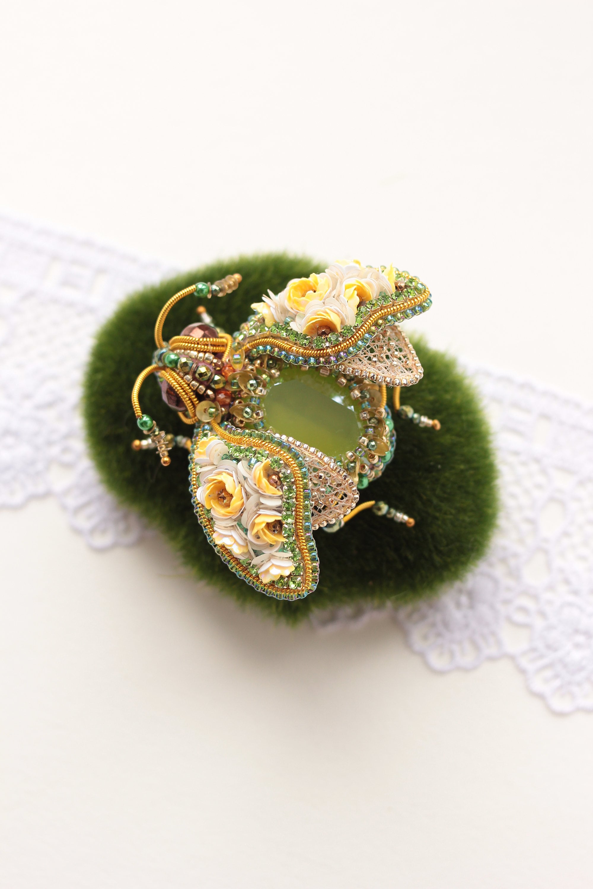 Embroidered Bug Brooch Insect Pin With Flower and Crystal Beaded Bug ...